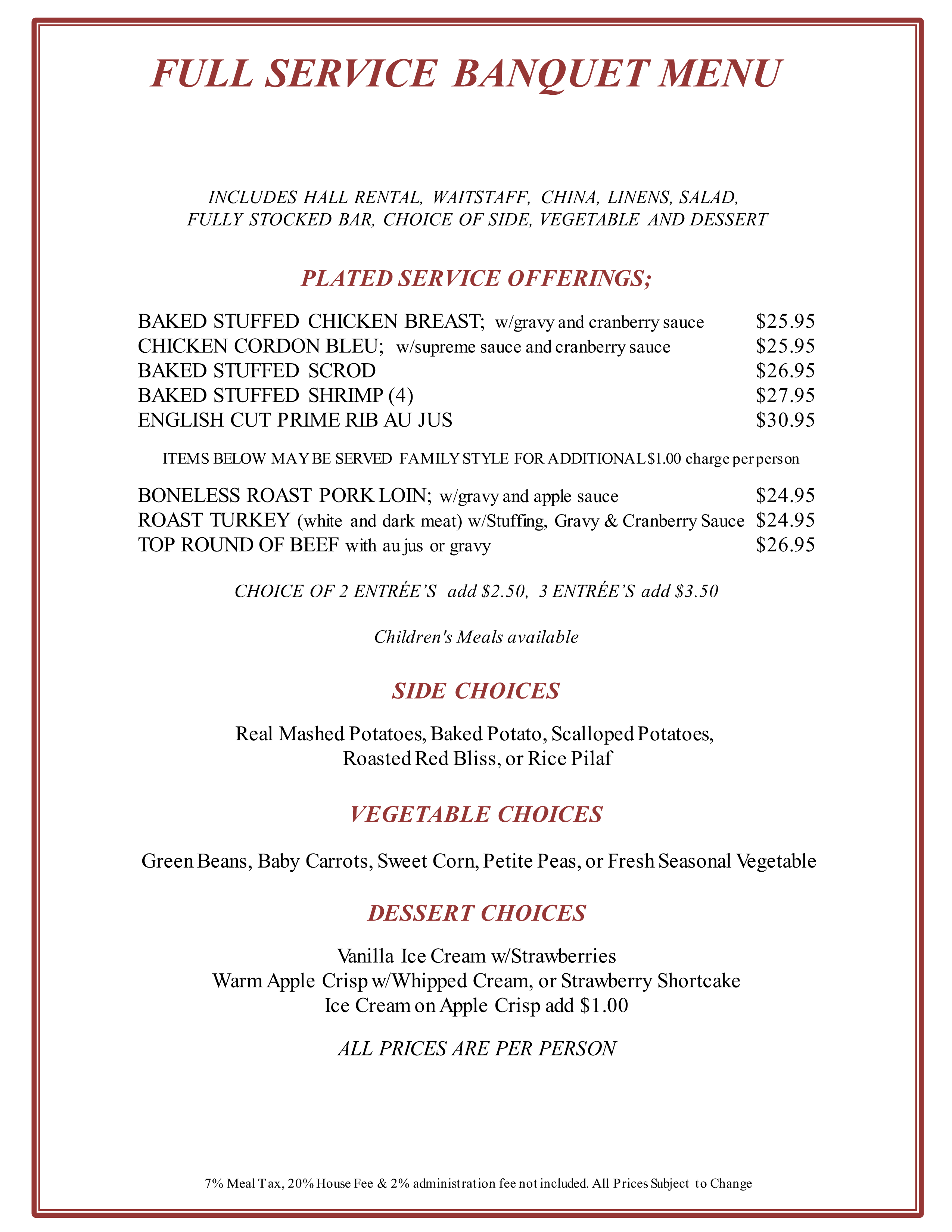 Banquet Menu