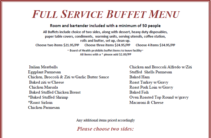 Buffet Menu